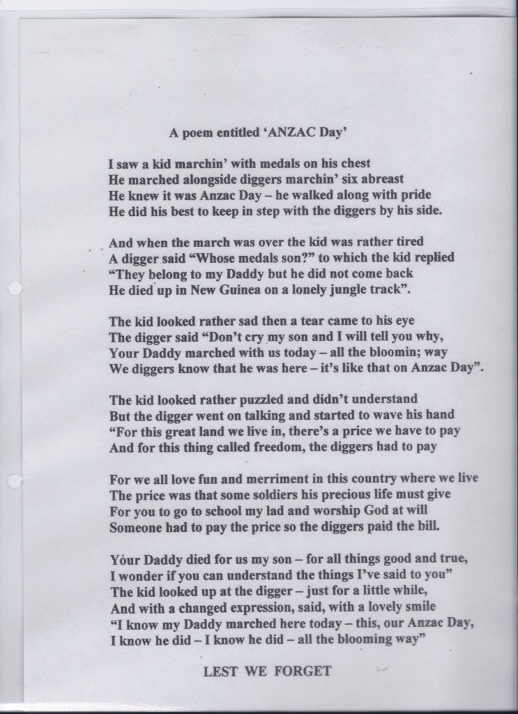 10th Australian Field Ambulance » A poem entitled ‘Anzac Day’